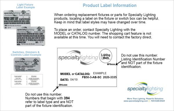 Product Repair & Replacement - Specialty Lighting